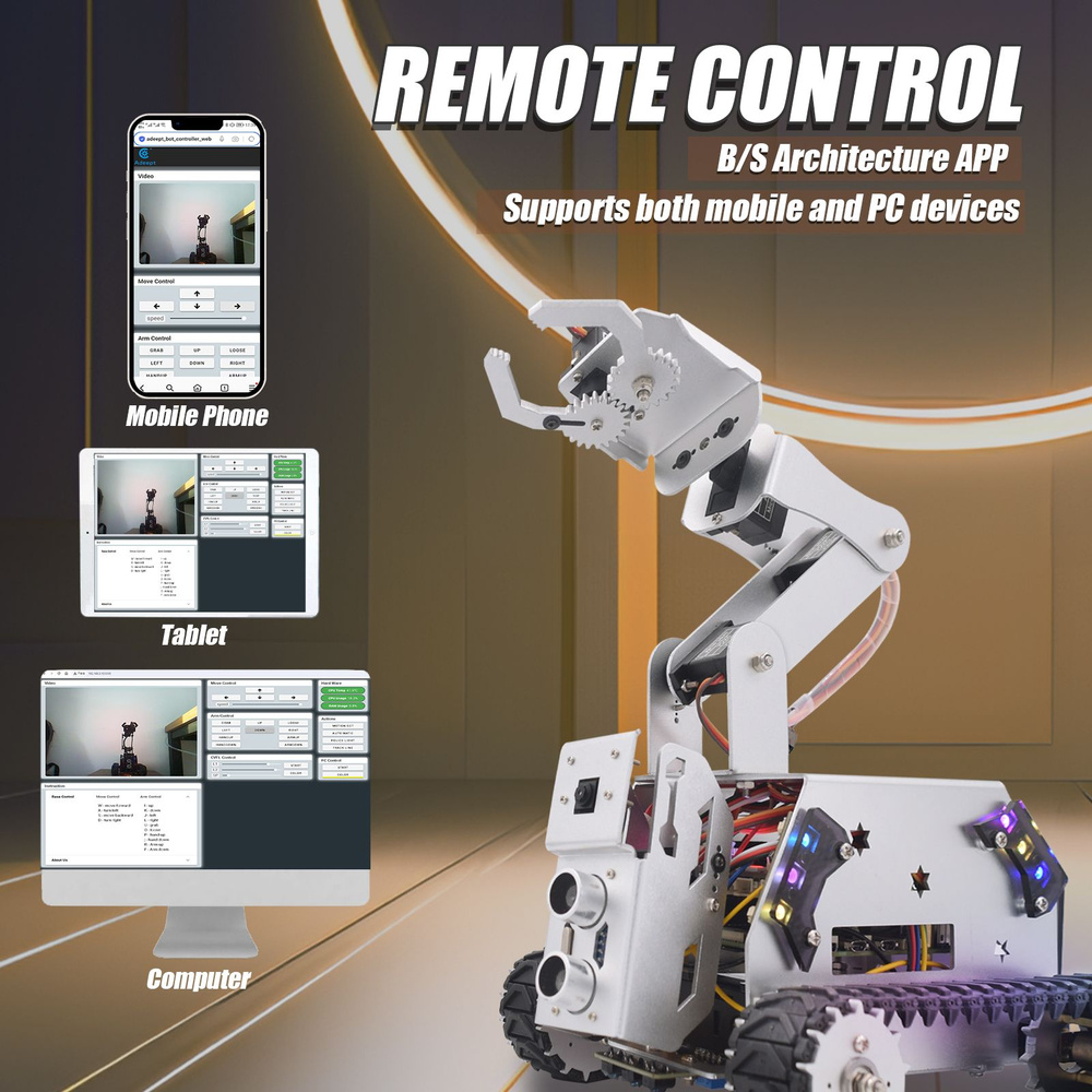 Adeept RaspTank Metal Smart Robot Car Kit для Raspberry Pi 5/4B/3B/3B+ (плата не включена ...