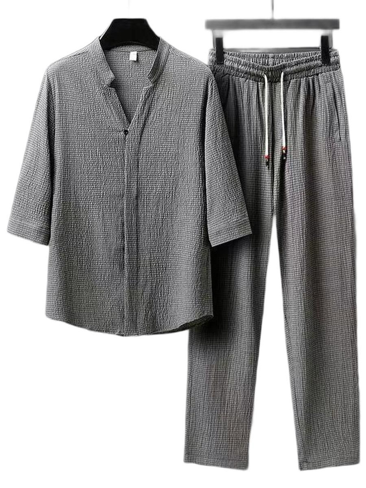 Комплект футболок Мужской, Женский MOOCIE серый графит Средний, размер 46 Хлопок, Лён свободный ...