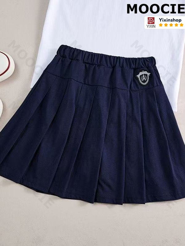 Юбка-шорты Девочки MOOCIE синий в складку, размер 150 Другое, Эластичная Бахрома, Разрезы ...