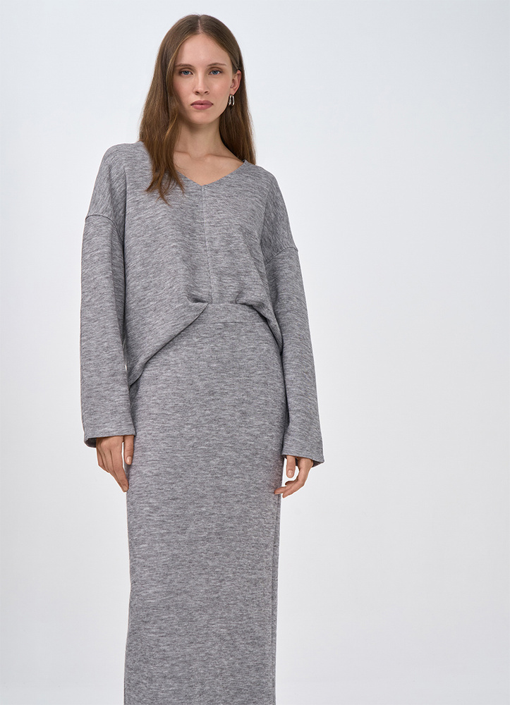 Джемпер Женский FUNDAY сталь Трикотаж, размер 52, 54 Без застежки полуприлегающий Длинный ...