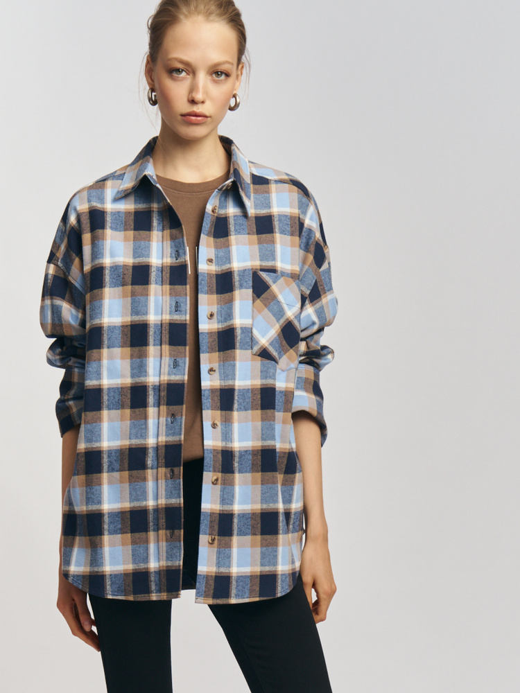 Рубашка Женский Zolla синий Длинный Хлопок, размер 42 Китай, рост 164-176 купить c доставкой на ...