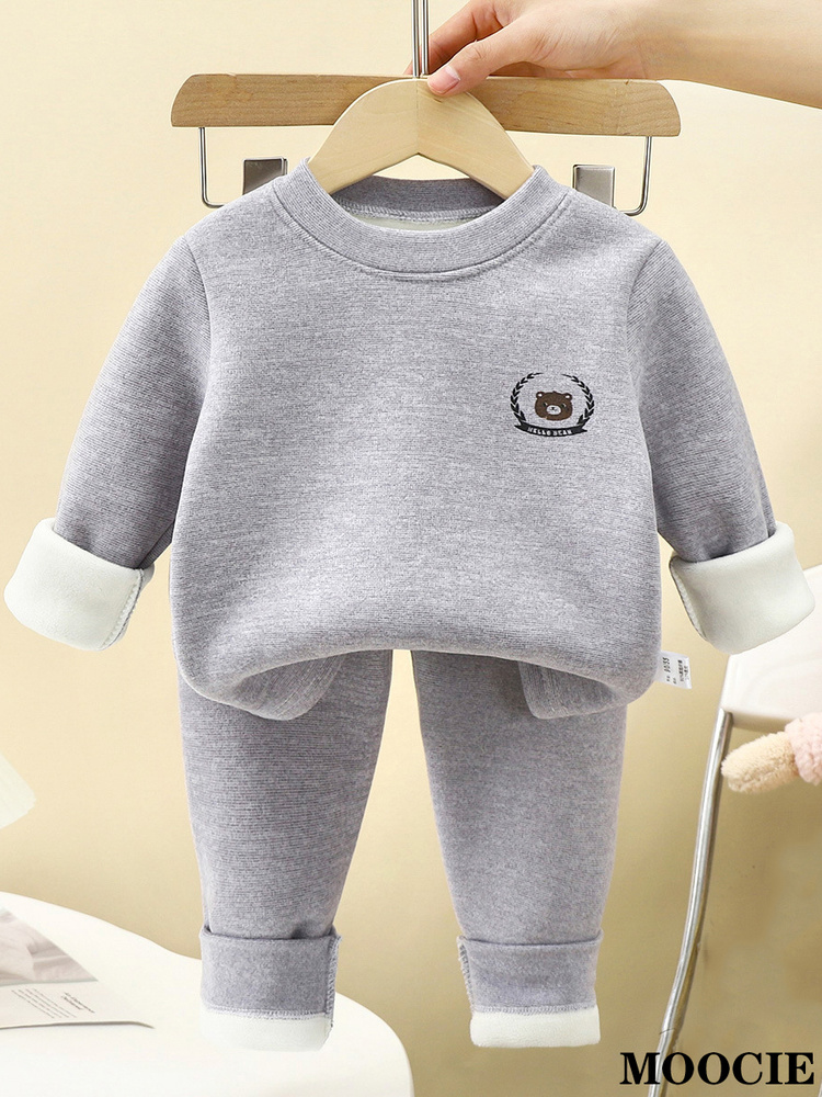 Комплект термобелья Девочки, Мальчики MOOCIE, размер 110 Зима Лавсан бело-серый Китай Длинный ...