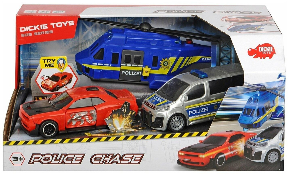 Набор Dickie Toys полицейская погоня вертолет и 2 машинки свет, звук ...