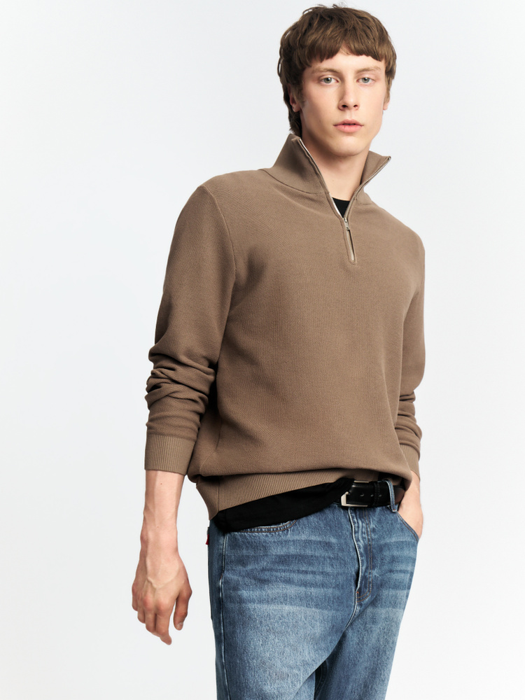 Джемпер Мужской Zolla коричневый Хлопок, Полиэстер, размер 46 Длинный Китай купить c доставкой ...