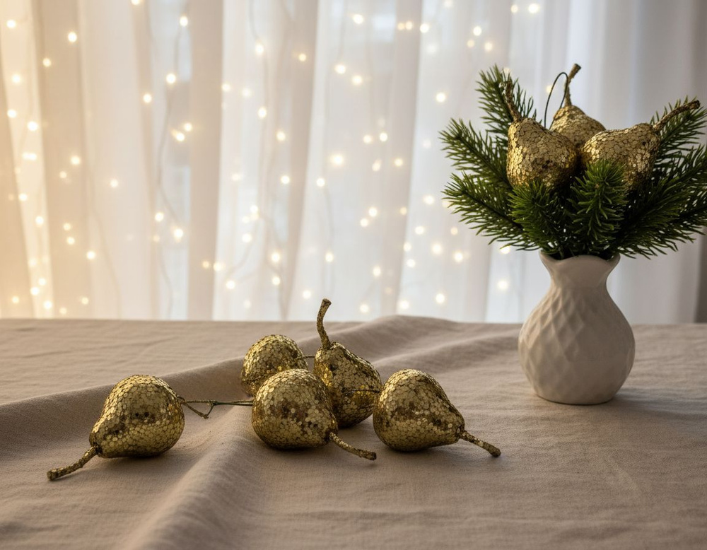 Груши декоративные на металлической ножке. Цвет золотой с блеском 10 шт ...