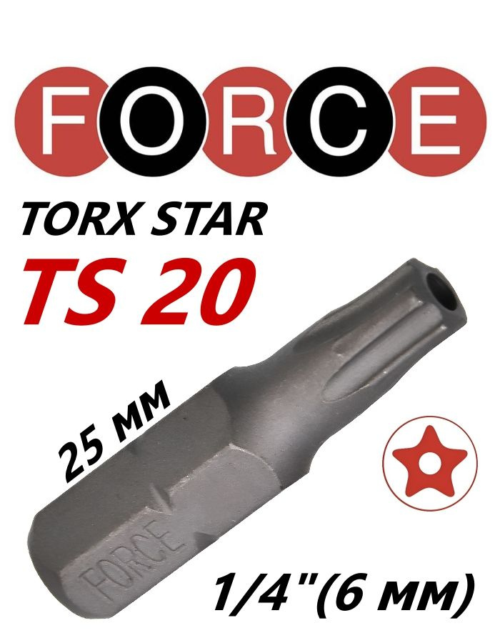 Бита торкс 1/4" пятилучевая звезда TS20/звездочка TORX 25 мм с ...
