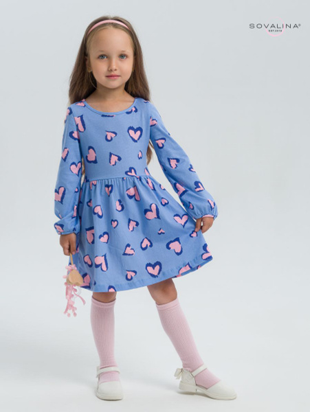 Платье Девочки SOVAlina голубой прямое Повседневный Длинный Кулирная гладь, Трикотаж, размер 98 ...