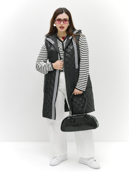 Жилет Женский Jyldyz черный Плащевка, размер 54 Ленты декоративные оверсайз Молния Однотонный ...