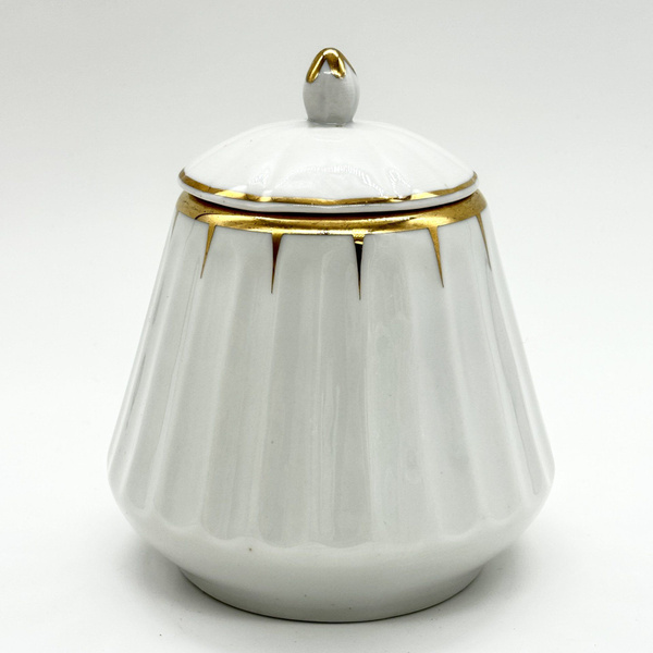 Сахарница винтажная с лаконичным декором, фарфор, золочение, Дмитровский фарфоровый завод ДФЗ ...
