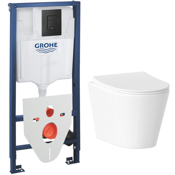 Инсталляция с подвесным унитазом Helmken 35490201 комплект 4 в 1: подвесной безободковый унитаз ...