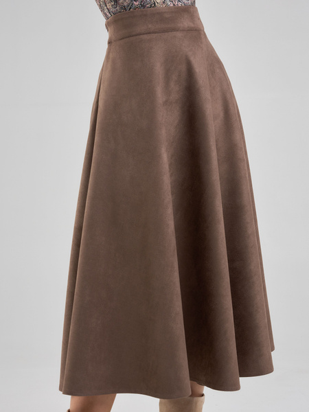 Юбка Женский Sherbi коричневый Замша в складку, размер 46 Молния Миди ...