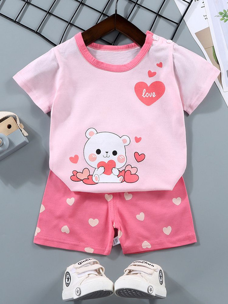 Комплект одежды Девочки, Мальчики BCATON умеренный розовый, размер 90 Хлопок Анималистический ...