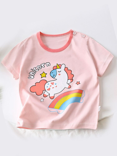 Футболка Девочки, Мальчики BCATON умеренный розовый Короткий, размер 100 Хлопок облегающий ...