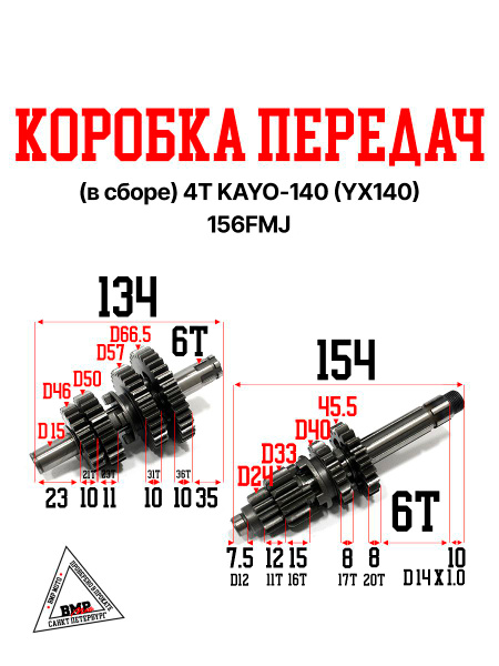 Коробка передач (КПП) (в сборе) 4T на питбайк KAYO-140 (YX140) 156FMJ электростартер купить c ...