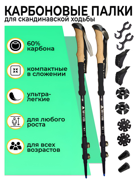Палки для скандинавской КАРБОНОВЫЕ ходьбы SHELEVAR. Треккинговые палки из карбона купить на OZON ...