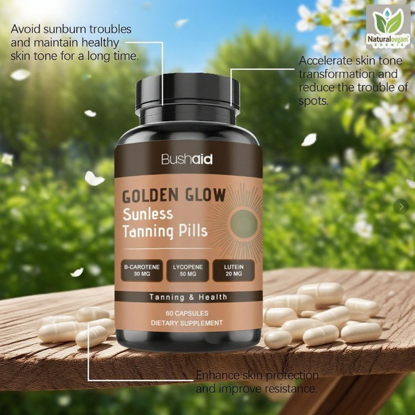 Bushaid Golden Glow Sunless Tanning Pills капсулы для естественного ...