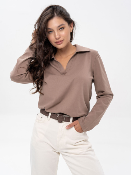 Поло Женский VANADA капучино Длинный, размер 54 Хлопок, Лайкра Разноцветный, Цветочный прямой ...