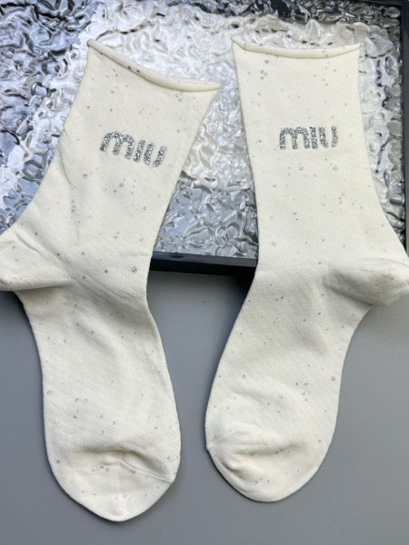 Носки Женский Miu Miu размер универсальный Стрейч коттон Бег На любой сезон сумрачно белый