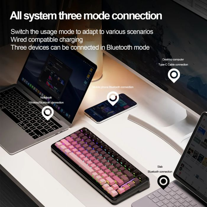 Клавиатура игровая Attack Shark M86 BlackBerry RGB (RUS), беспроводная, 80 кнопок, HotSwap ...