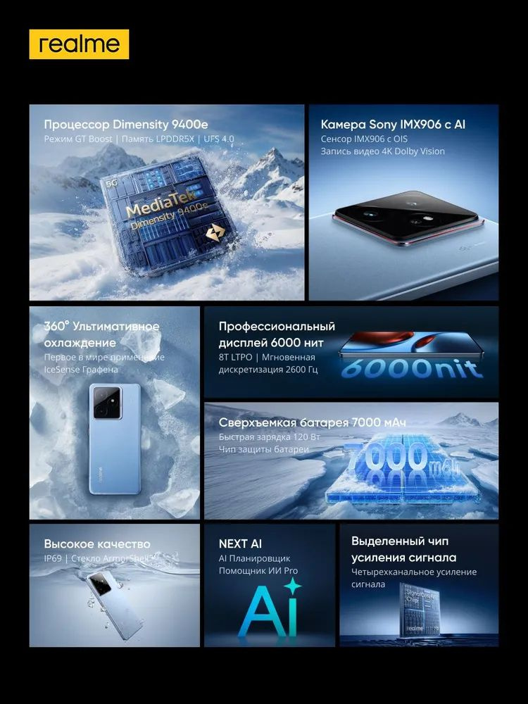 Смартфон realme GT7RU 256 ГБ 12 ГБ Синий 6.78 OLED/AMOLED realme GT7 5G ...