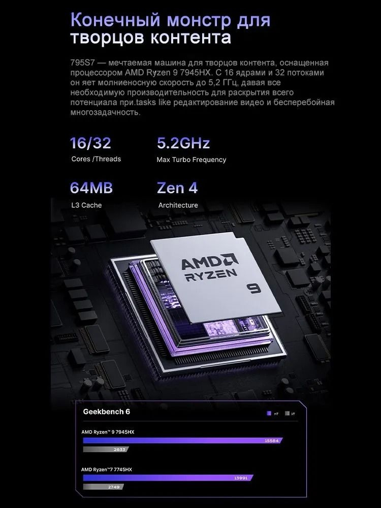 Компьютер в сборке 795s7 (AMD Ryzen 9 7945HX, AMD Radeon 610M, купить ...