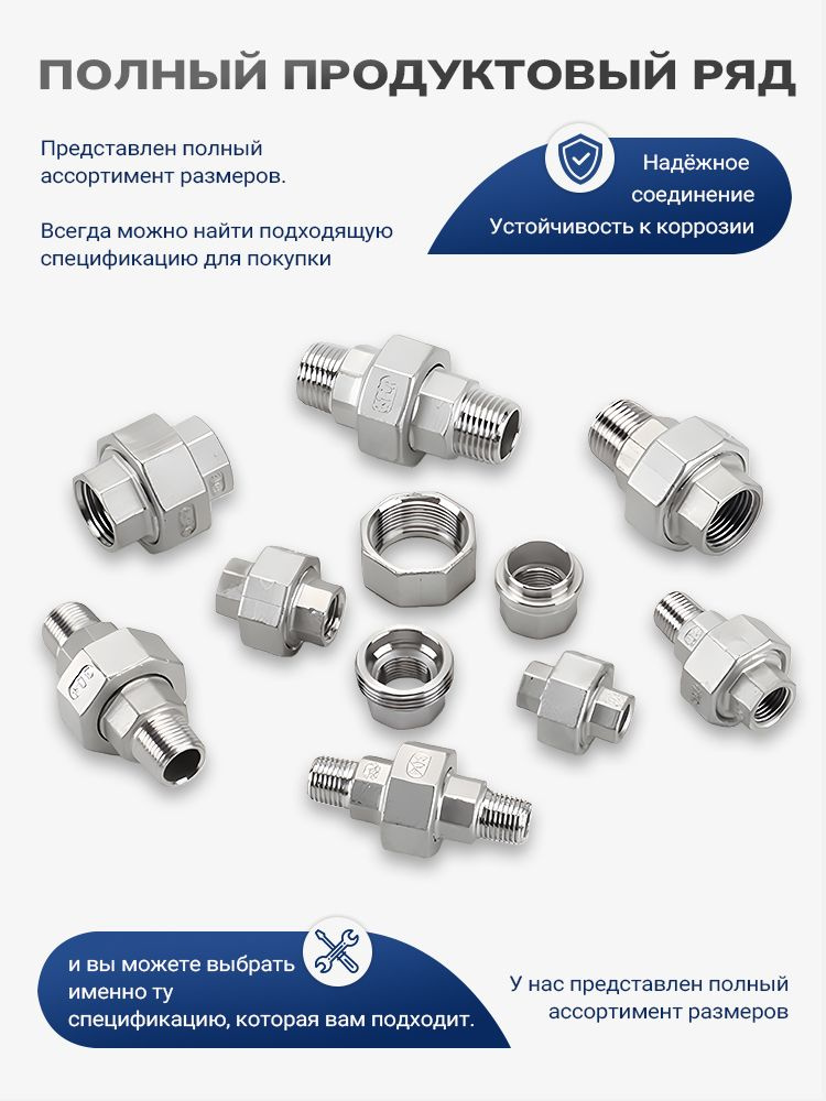 5шт-Сгон прямой, американка 1/4",BP/BP, фитинг из нержавейки, AISI 304, соединение резьбовое ...