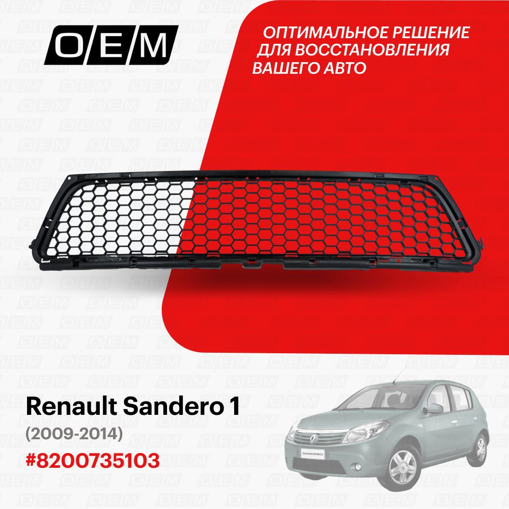 Решетка в бампер нижняя Renault Sandero 1 год с 2009 по 2014, Рено ...
