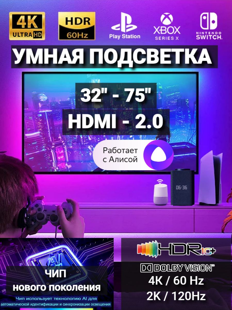 Подсветка для телевизора Ambilight для ТВ 32-75 диагонали/умная ...