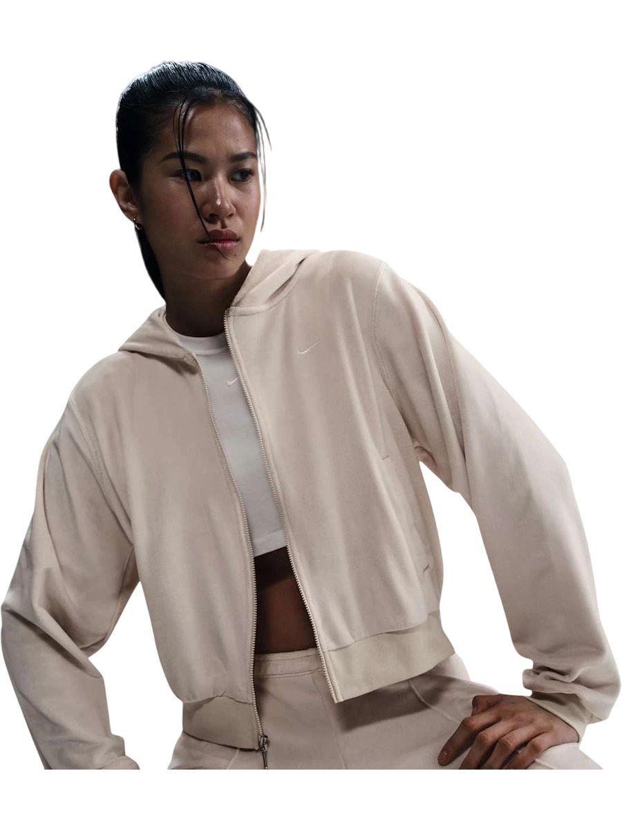 Толстовка Женский Nike Карманы бежевый Молния Полиэстер, размер 48, 50 ...