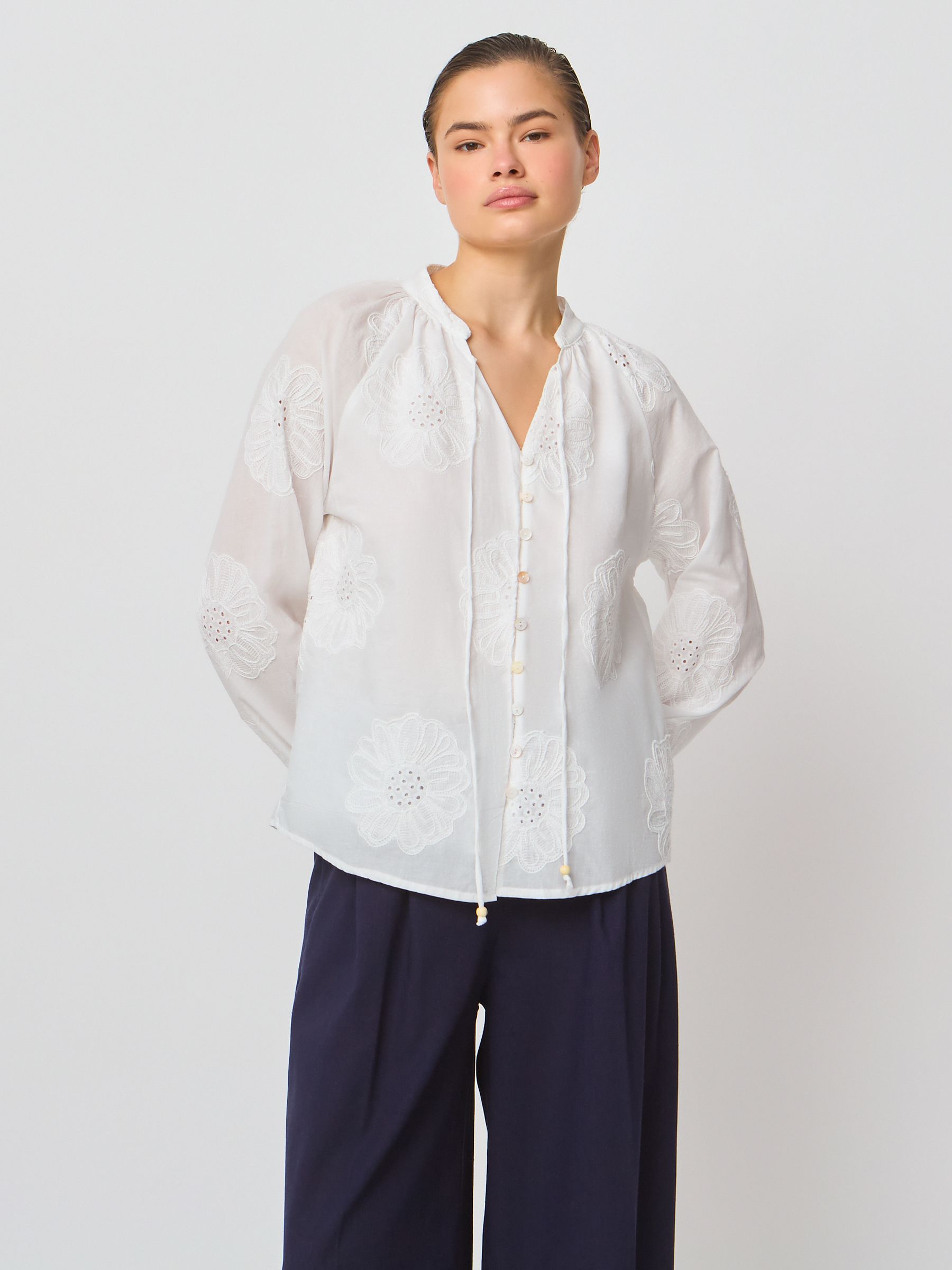 Блузка Женский VITTORIA VICCI белый Хлопок Длинный Однотонный, размер ...