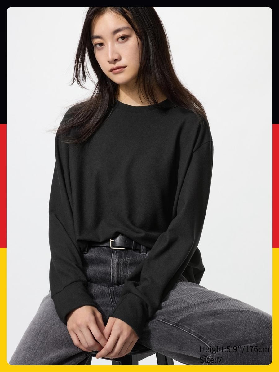 Свитшот Женский Uniqlo черный, размер 48, 50 Не указана дышащий ...