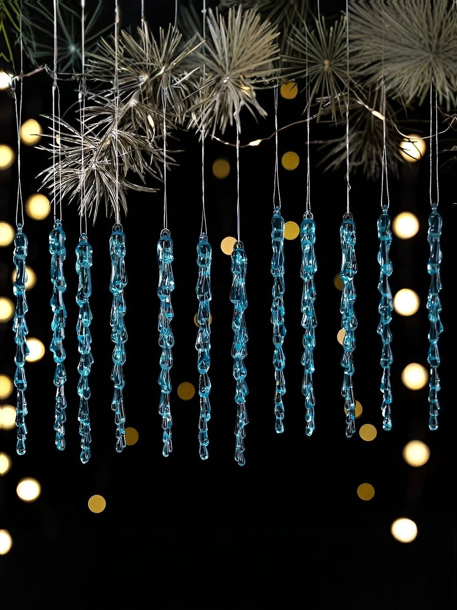 Новогодняя игрушка для елки, прозрачные подвески, голубой 12 штук в 1 ...