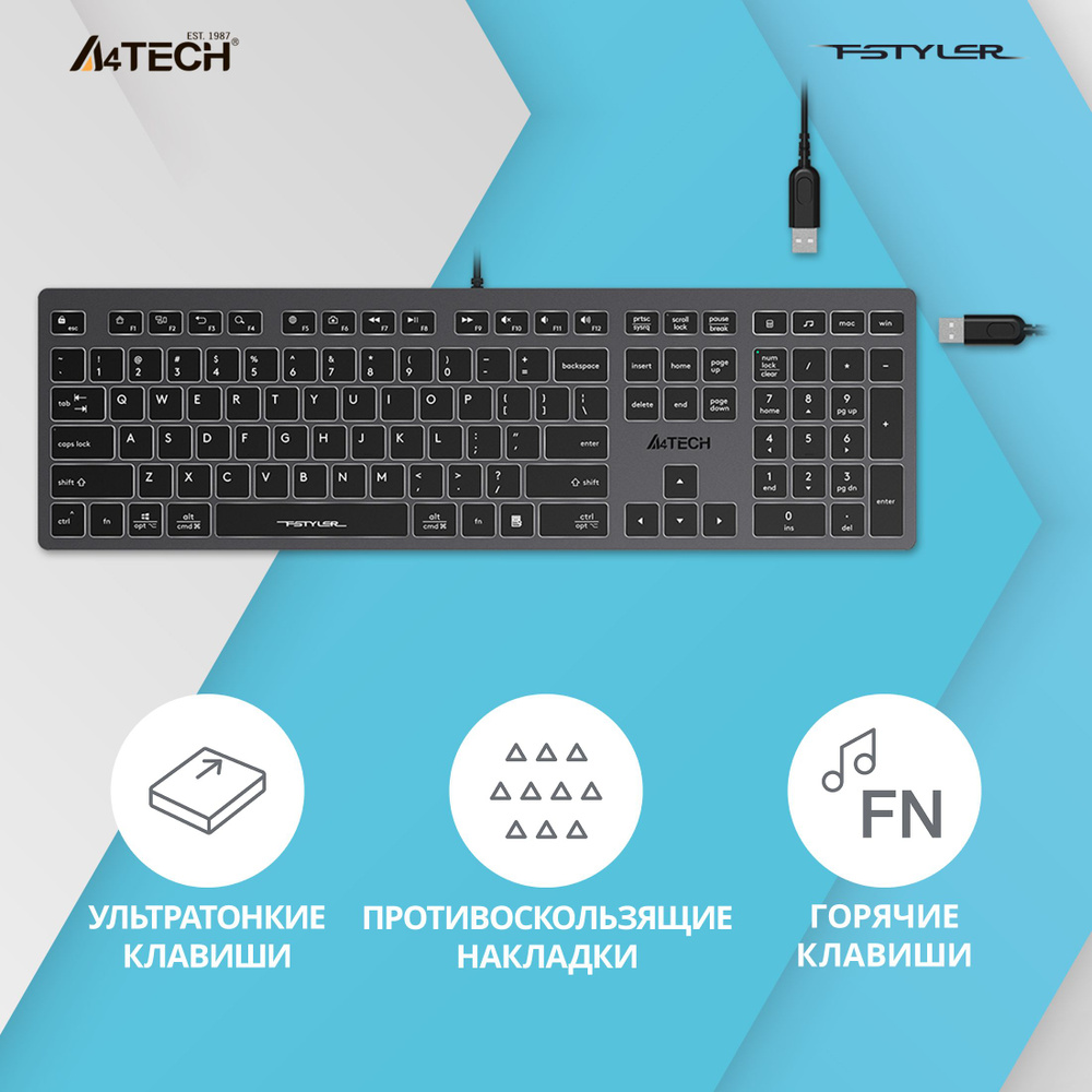 Клавиатура A4Tech Fstyler FX60H проводная USB, серый купить на OZON по ...
