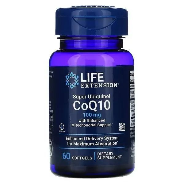 Life Extension, Super Ubiquinol CoQ10 with Enhanced Mitochondrial Support, 100 мг, 60 капсул ...
