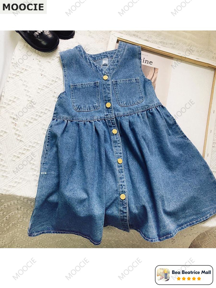 Сарафан Девочки MOOCIE синий Без рукавов Джинс, размер 100 купить c доставкой на OZON по низкой ...