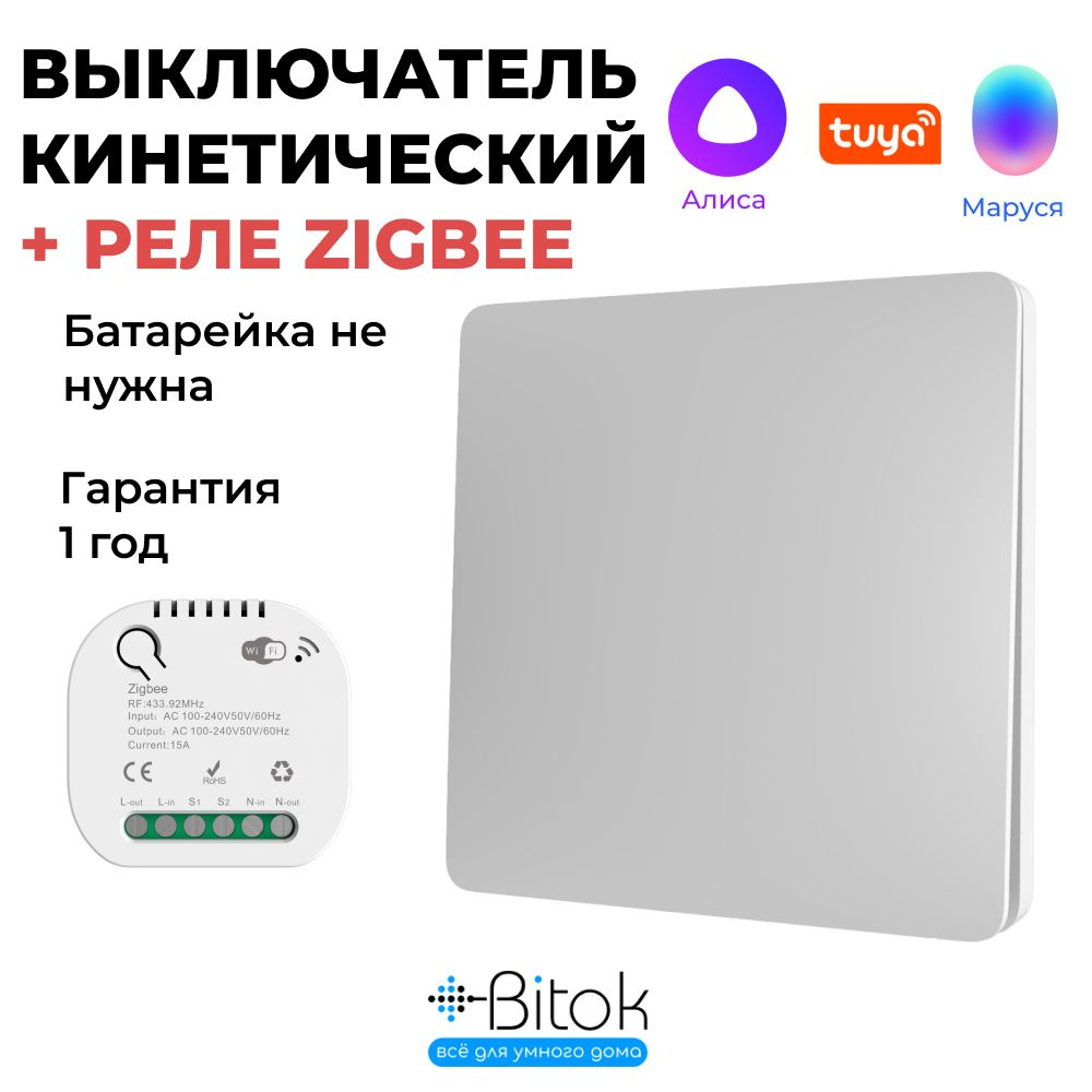 Беспроводной выключатель кинетический RF белый 1 кнопка + реле RF+ZIGBEE 3.0 купить на OZON по ...