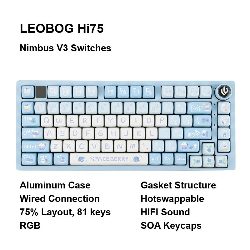 LEOBOG Игровая клавиатура проводная Hi75, Blueberry party, Nimbus V3 ...