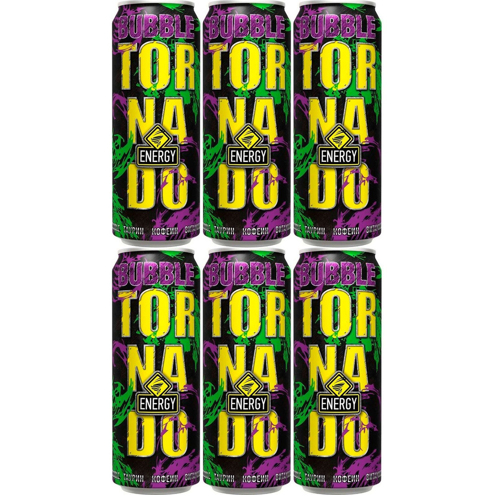 Энергетический напиток Tornado Bubble газированный безалкогольный 450 мл, набор: 6 штук купить ...