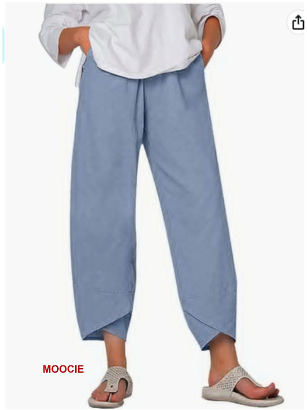 Брюки Женский MOOCIE широкие синий серый для дома Хлопок, Лён, размер 58 Эластичная свободный На ...