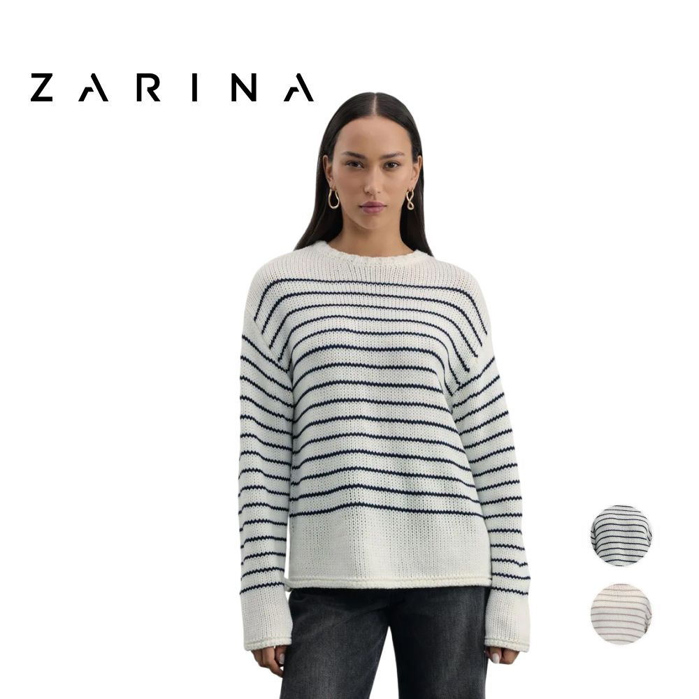 Джемпер Женский Zarina белый, размер 44 Без застежки свободный Длинный Полоска Китай купить c ...