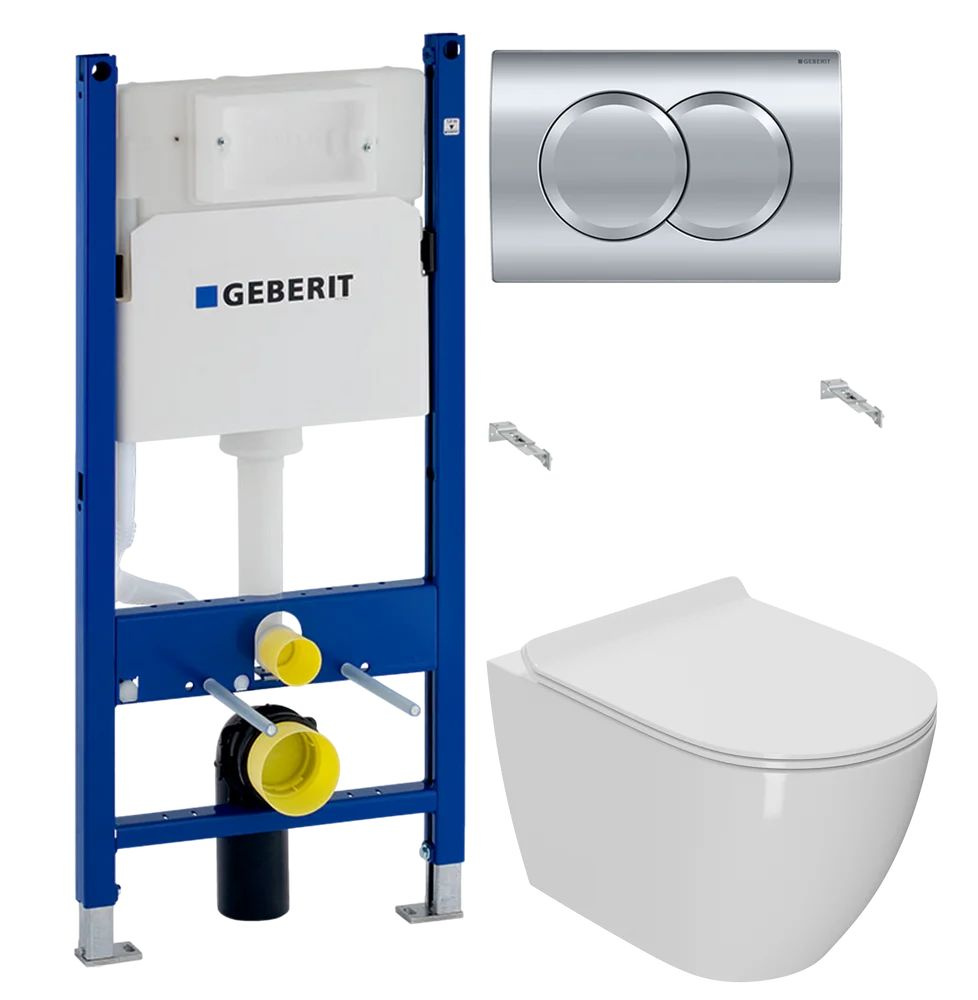 Комплект 2 в 1 Унитаз подвесной Bauedge Bau Ceramics / Инсталляция с кнопкой Geberit Duofix ...