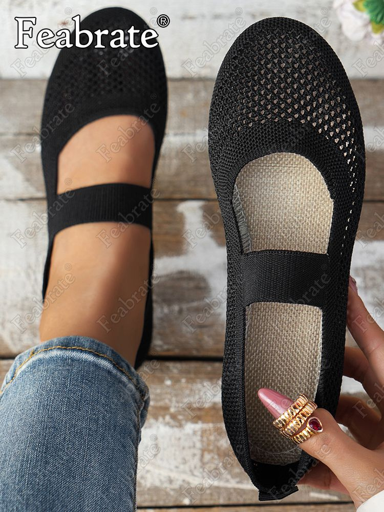 Балетки Женский Feabrate Сетка, размер 42 R (средняя) на резинке Закрытый нос, Тонкая подошва ...