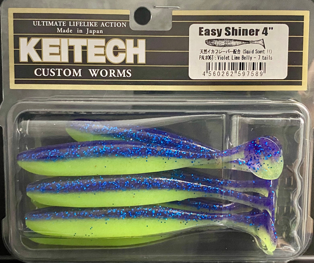 Приманка силиконовая Keitech Easy Shiner 4" PAL #06 Violet Lime Belly мягкая приманка рыболовная ...