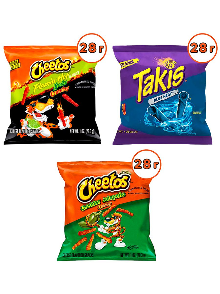 Кукурузные чипсы Cheetos Crunchy Limon, Takis Blue Heat, Jalapeno 3 шт ...