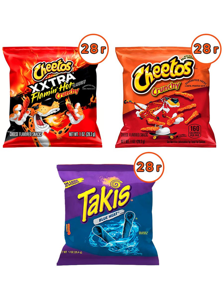 Кукурузные чипсы Cheetos Crunchy XXTRA, Классические, Takis Blue Heat 3 ...