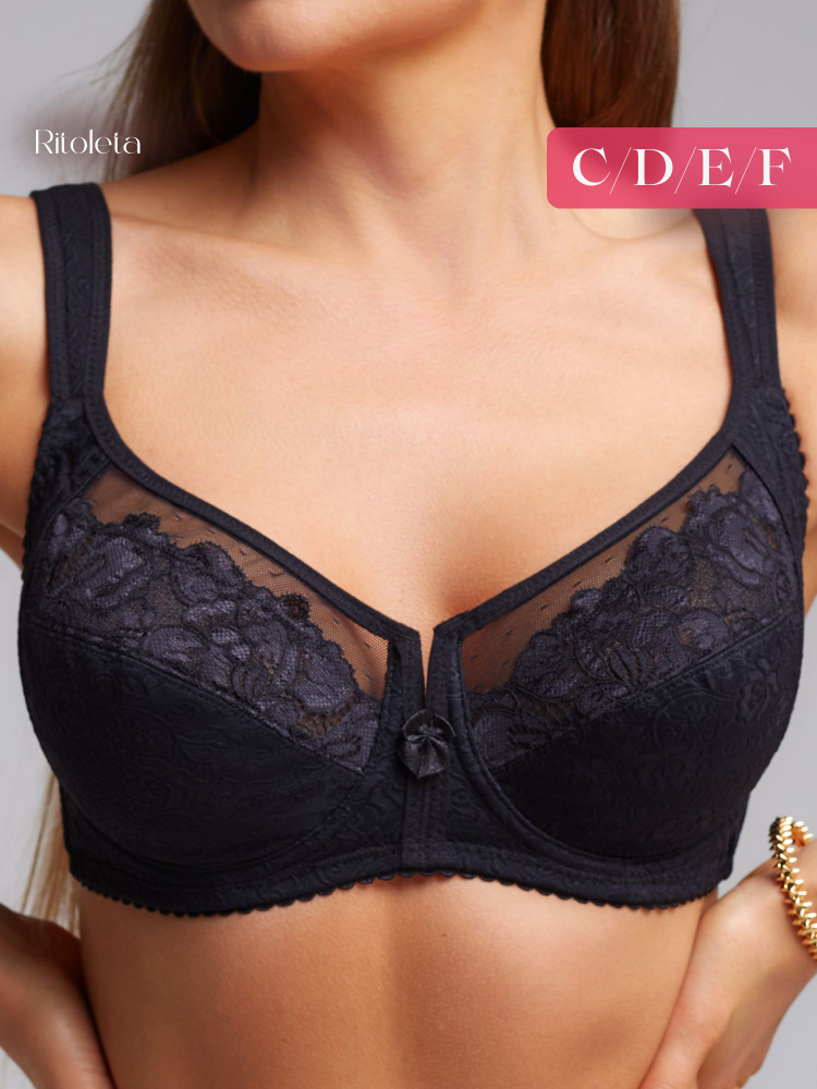 Бюстгальтер Женский Ritoleta мягкая чашка на каркасе, на косточках, размер 90D черный Эластан ...