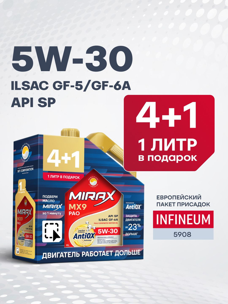 Масло моторное MIRAX MX9, API SP, ILSAC GF-5/GF-6A 5W-30 Синтетическое ...