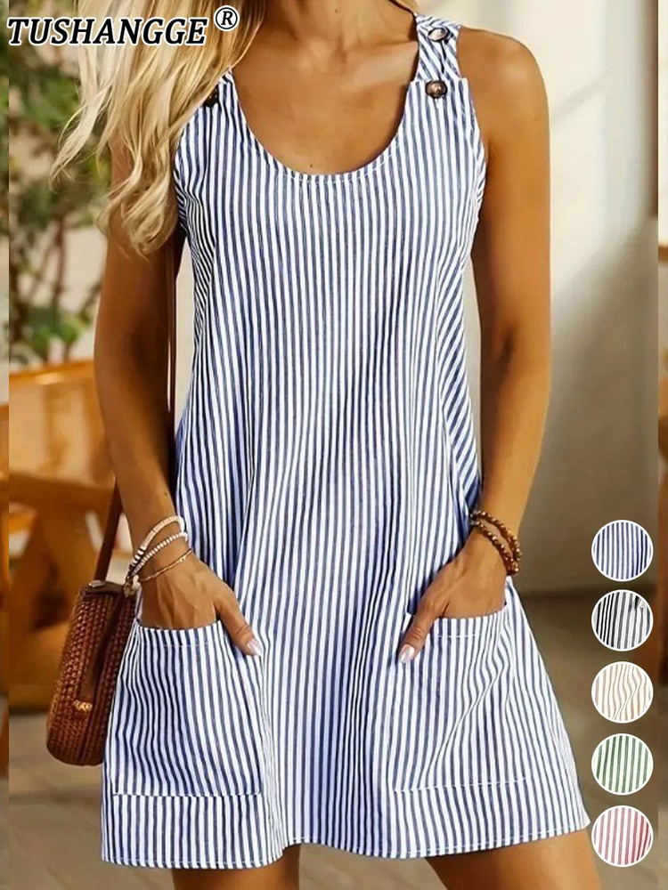 Сарафан Женский TUSHANGGE авокадо с открытыми плечами Повседневный Без рукавов Политекс Карманы ...