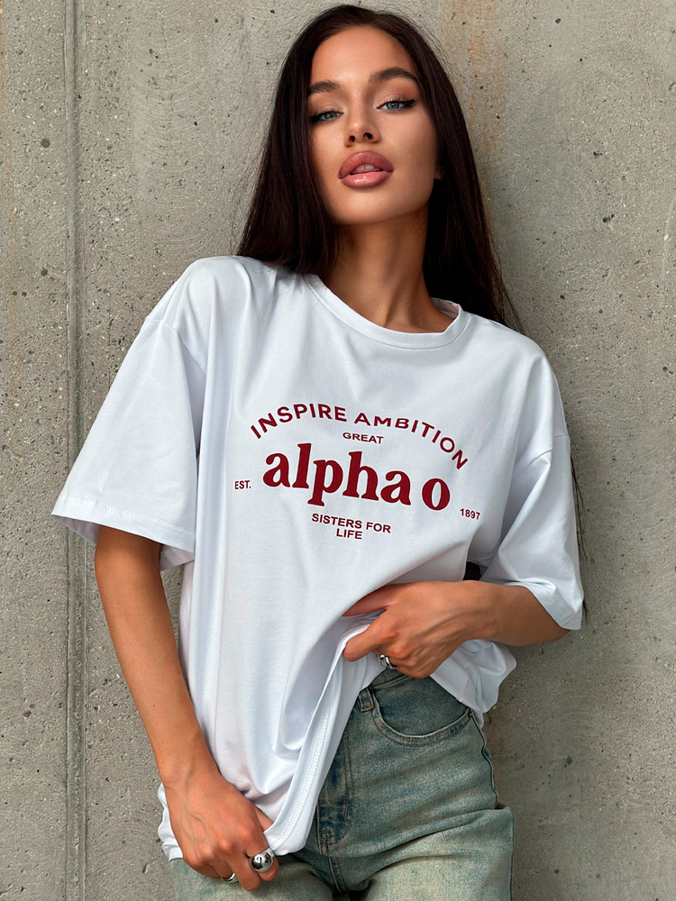 Футболка Женский ABUNAI белый бриллиант, размер 46, 48 Хлопок, Лайкра Буквы и цифры оверсайз ...