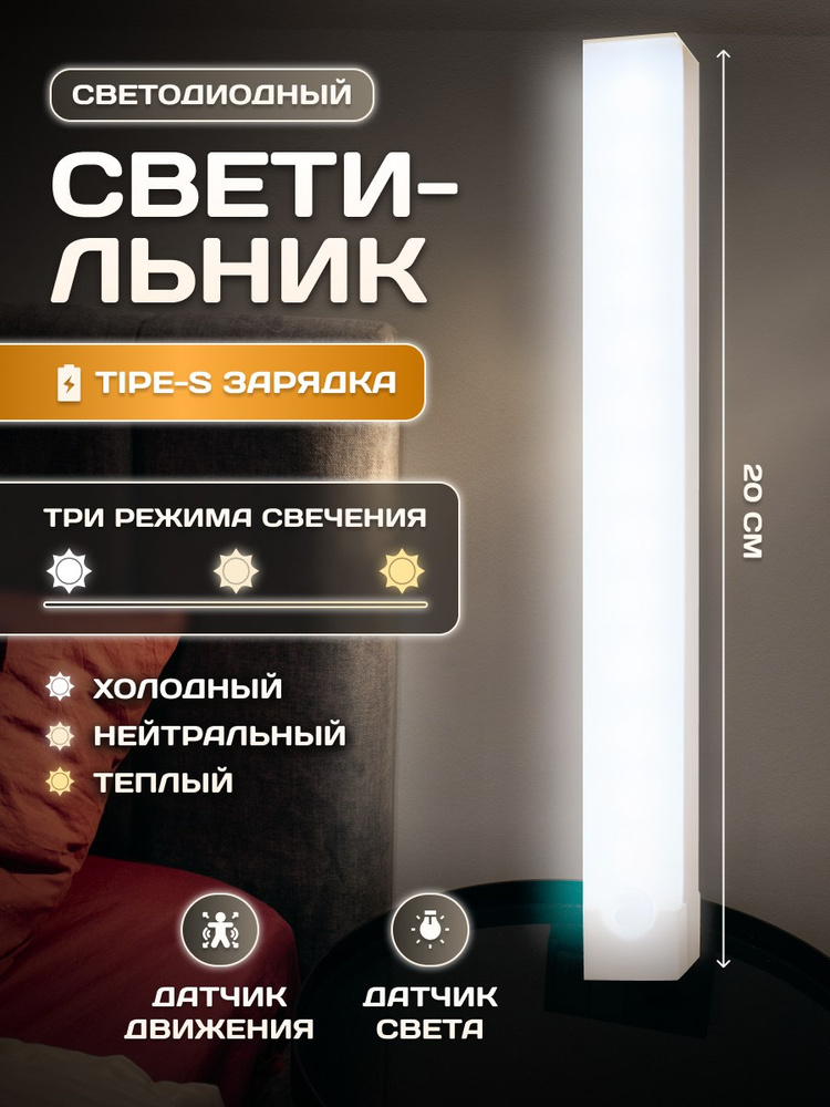 Светильник светодиодный с датчиком движения, 20 см, потолочный ...